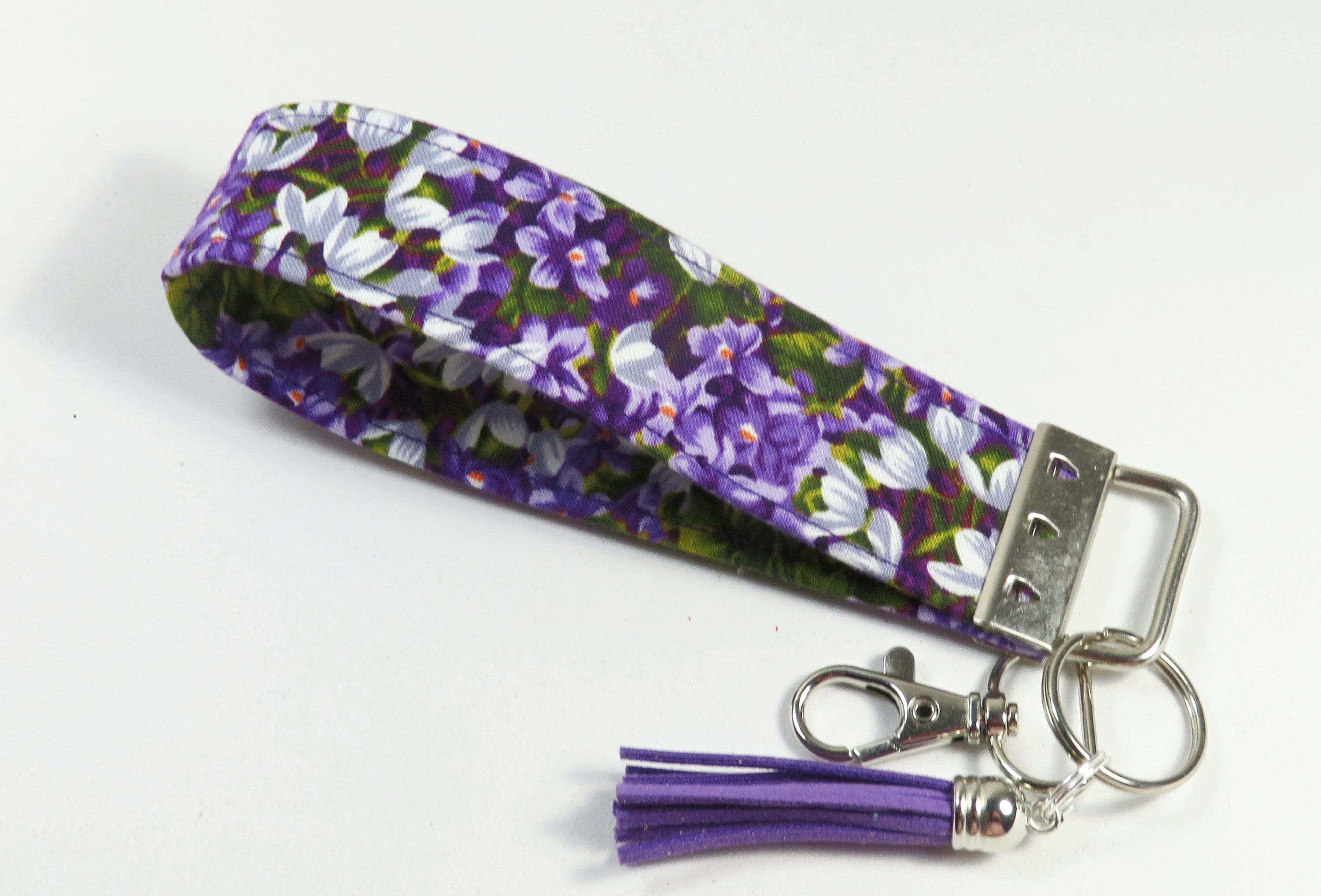 FLORAL Purple Flower Keychain, Fabric Keyholder, Purple Keychains ...