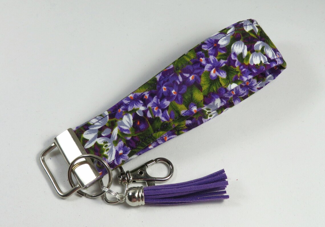 FLORAL Purple Flower Keychain, Fabric Keyholder, Purple Keychains ...
