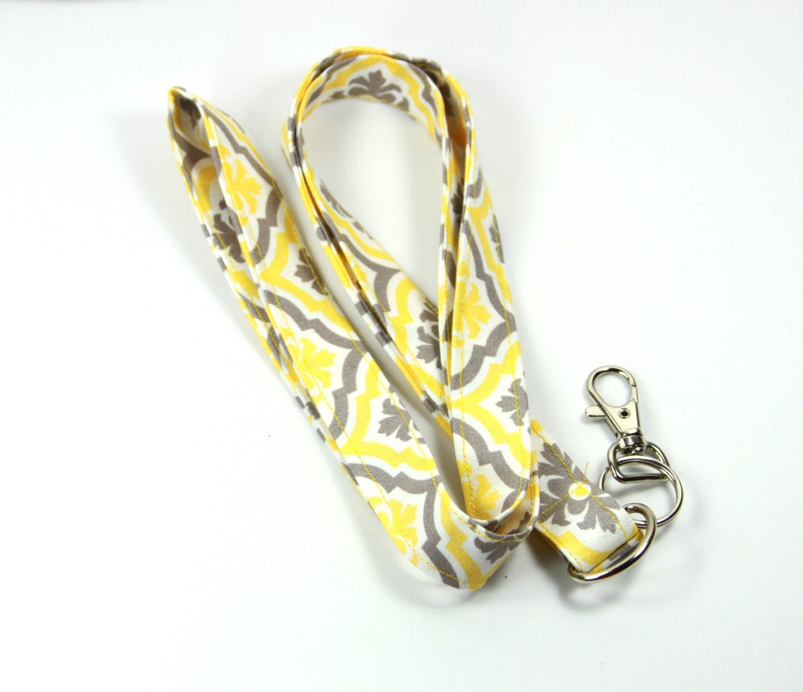YELLOW Fabric Lanyard Yellow and Gray Fabric Lanyard Fabric - Etsy