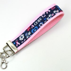 PINK RIBBON Fabric Key Fob, Breast Cancer Key Fob, Cancer Awareness Key ...