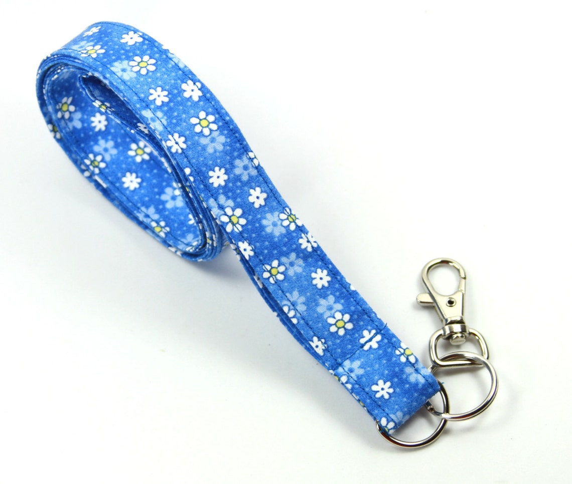 FLORAL Fabric Lanyard, Spring Flower Lanyard, Daisy Lanyard, Flower ...