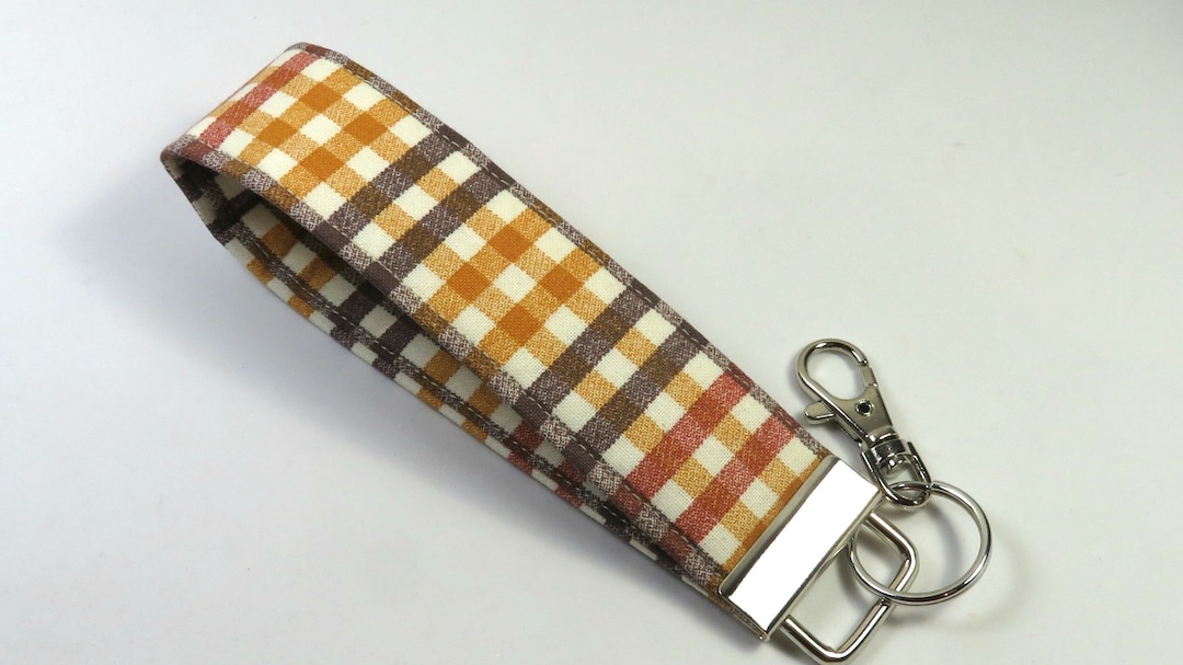 PLAID Fabric Keychain, Plaid Keyfob, Brown Checkers Keychain, Checkers ...
