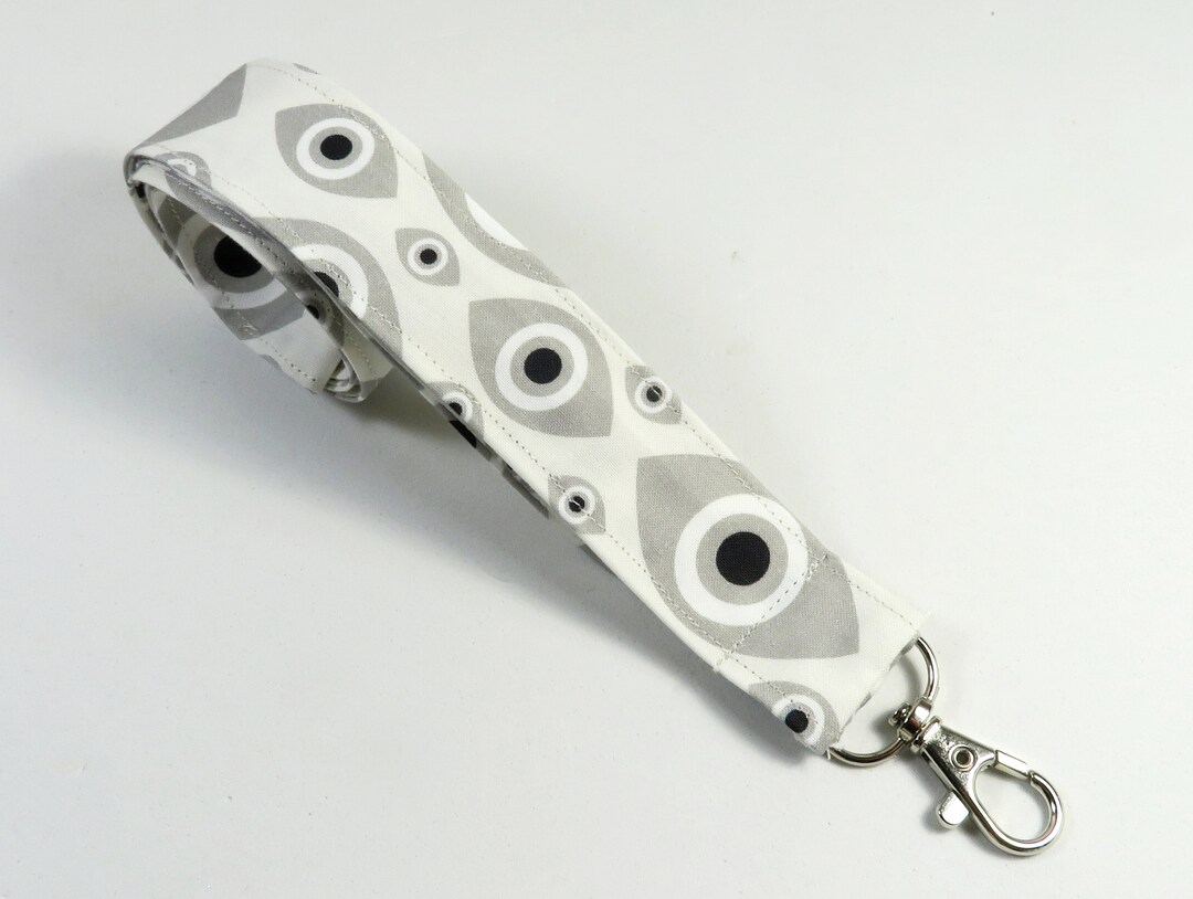 EVIL EYES Fabric Lanyard, Eyes Badge Holder, Gray Black White Eye Badge ...