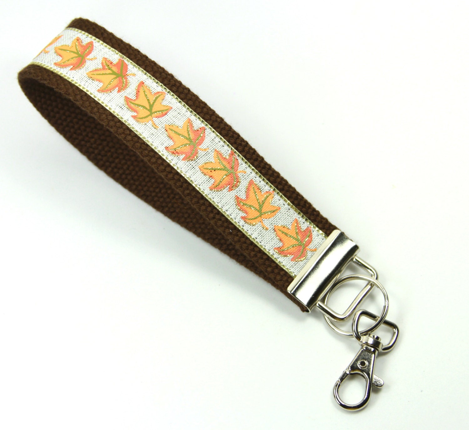 AUTUMN Fabric Key Fob, Wristlet Key Fob, Autumn Key Chain, Brown Orange ...