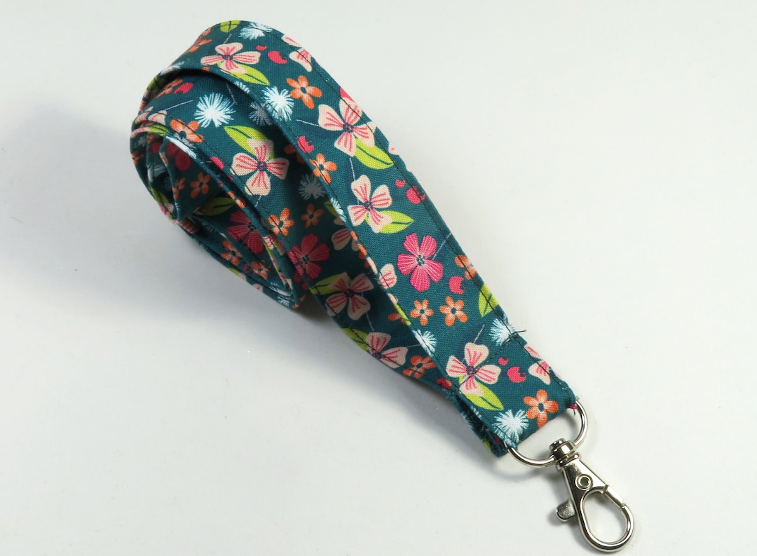 FLOWERS Fabric Lanyard, Pink Flower Badge Holder, Beautiful Lanyard ...