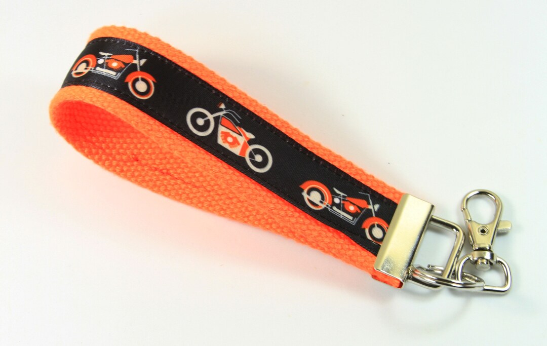 BIKES Fabric Key Fob, Bikes Design Wristlet, Orange Bike Key Fob ...