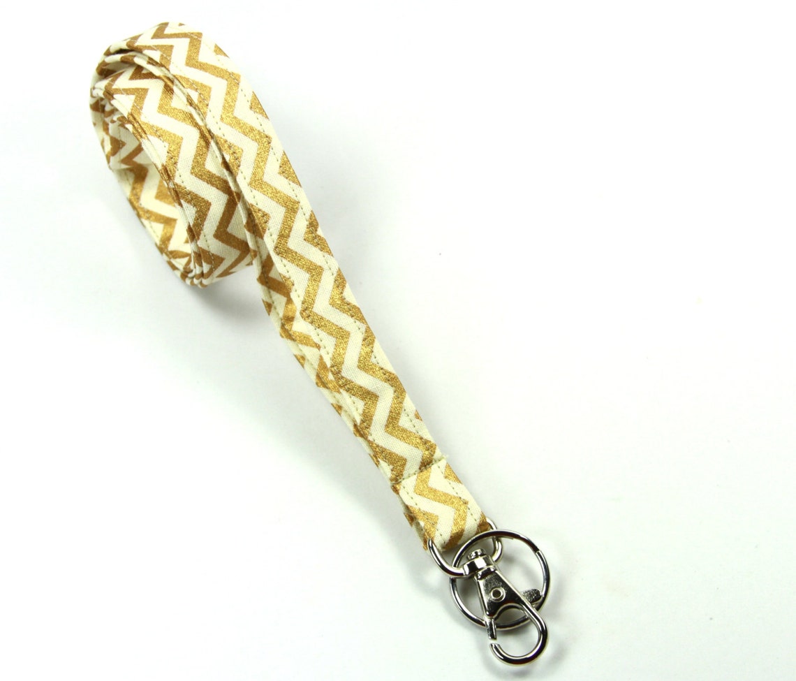 CHEVRON Fabric Lanyard Golden Lanyard Gold Chevron Lanyard - Etsy