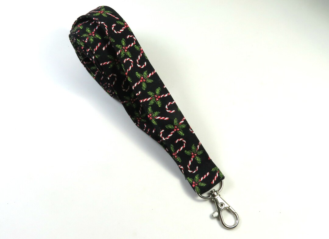 CANDY CANE Fabric Lanyard, Candy Cane Lanyard, Holiday Lanyard, Holiday ...