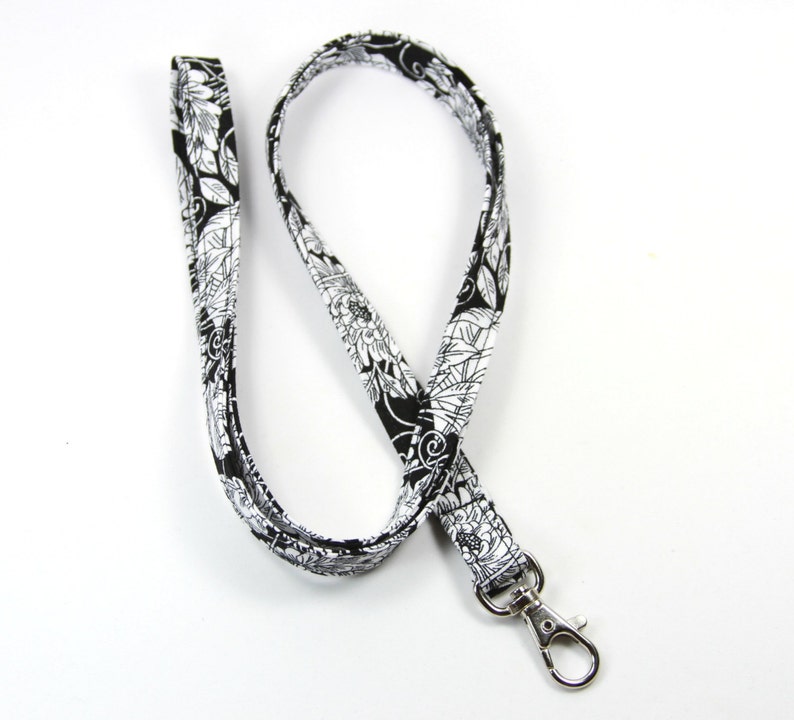 FLOWER Fabric Lanyard, Skinny Lanyard, Black and White Lanyard - Etsy