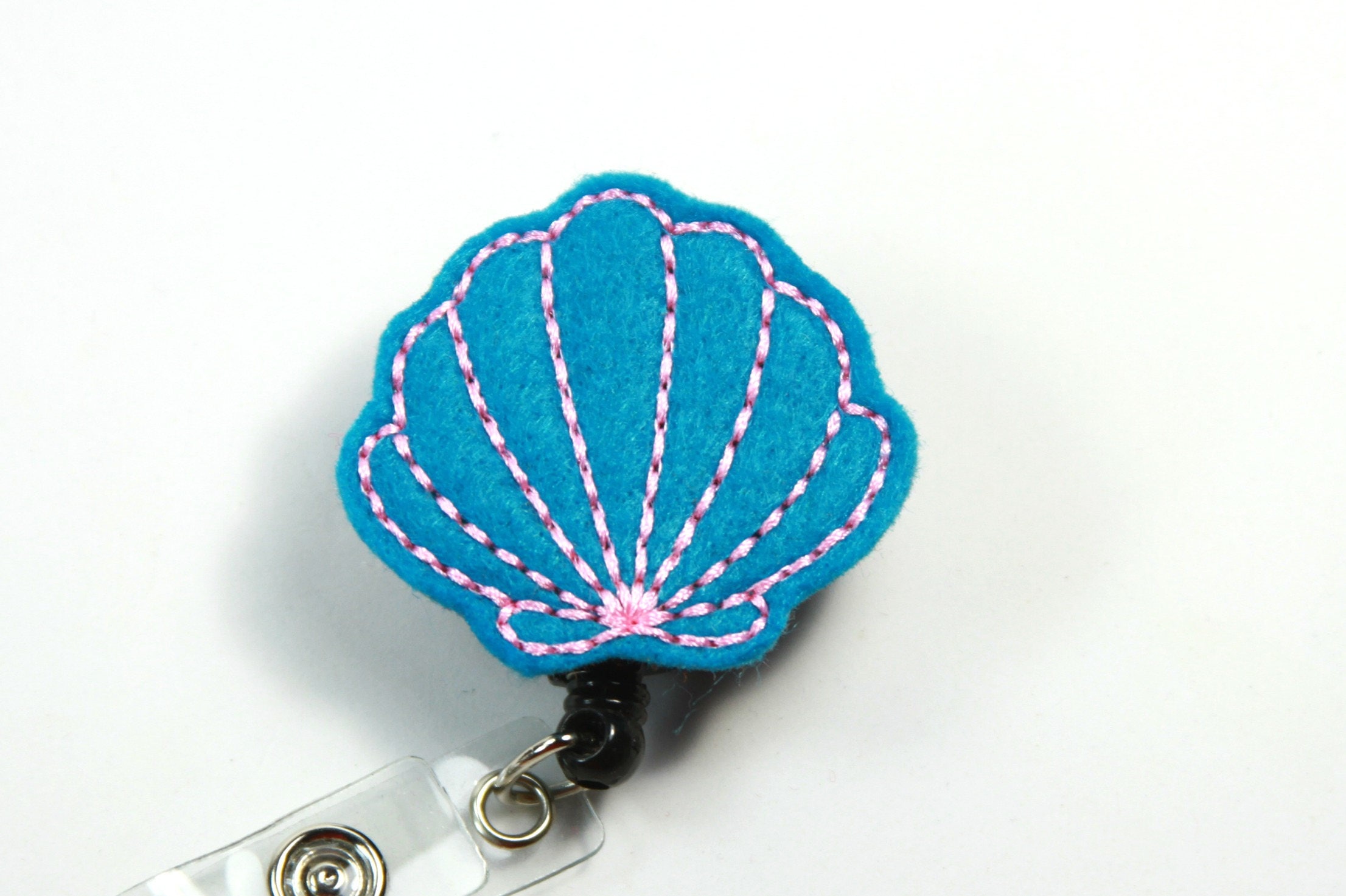 SHELL Felt Badge Reel Shell Badge Holder Blue Shell Lanyard - Etsy ...
