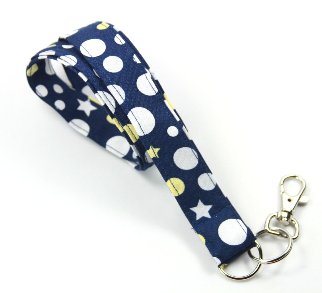 POLKA DOT Fabric Lanyard, Blue Fabric Lanyard, White Polka Dot Badge ...