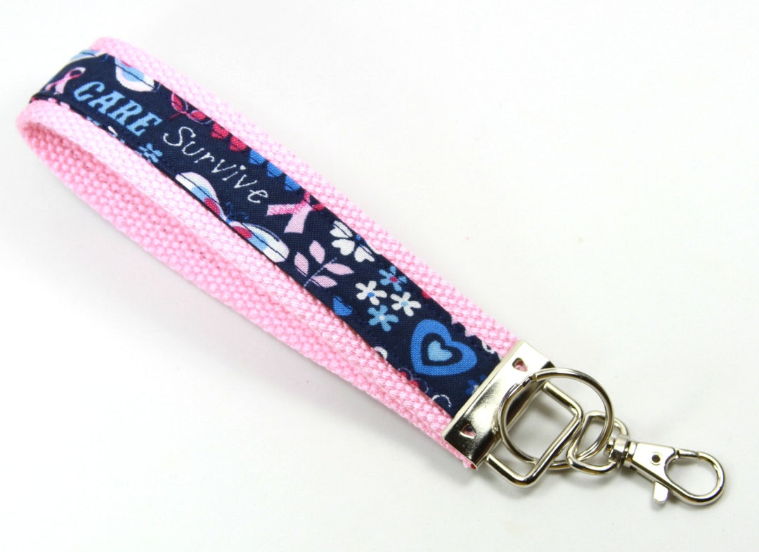 PINK RIBBON Fabric Key Fob, Breast Cancer Key Fob, Cancer Awareness Key ...