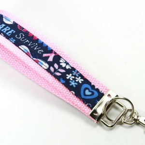 PINK RIBBON Fabric Key Fob, Breast Cancer Key Fob, Cancer Awareness Key ...