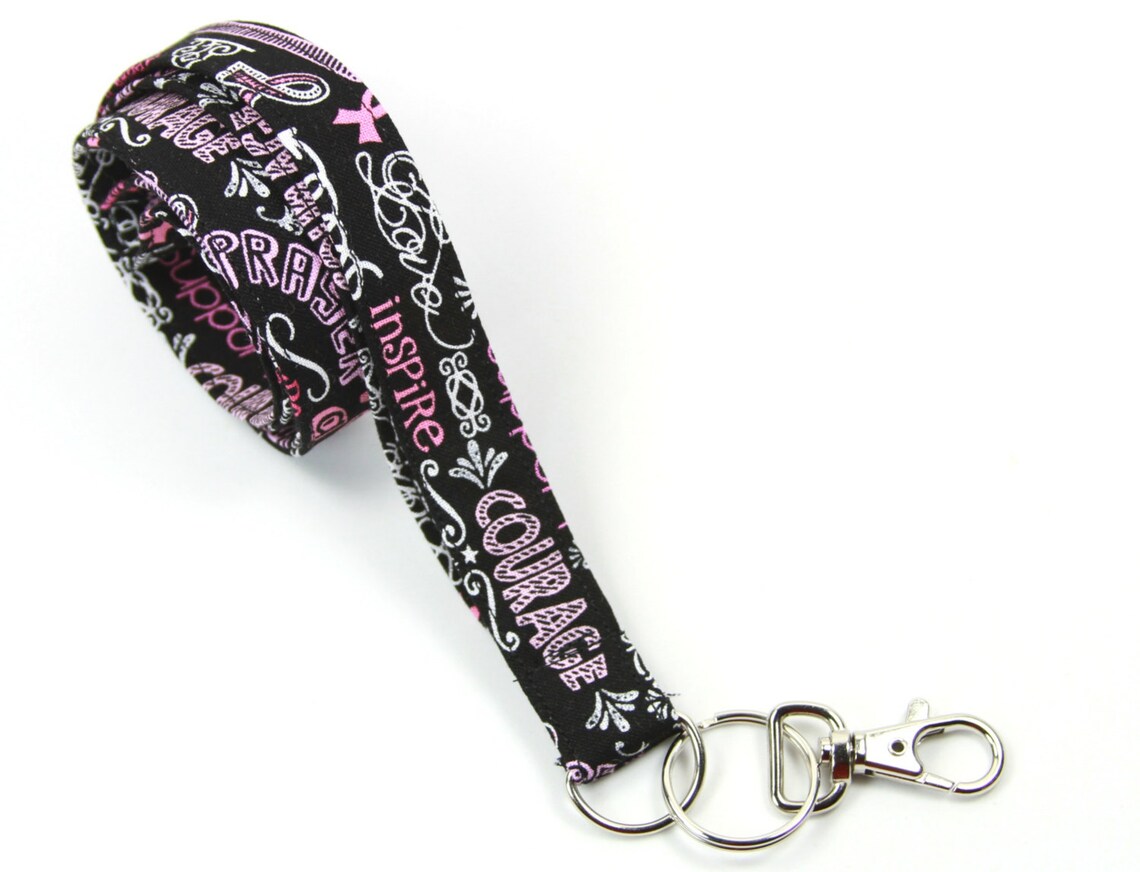 COURAGE Fabric Lanyard Cancer Awareness Lanyard Pink Ribbon - Etsy
