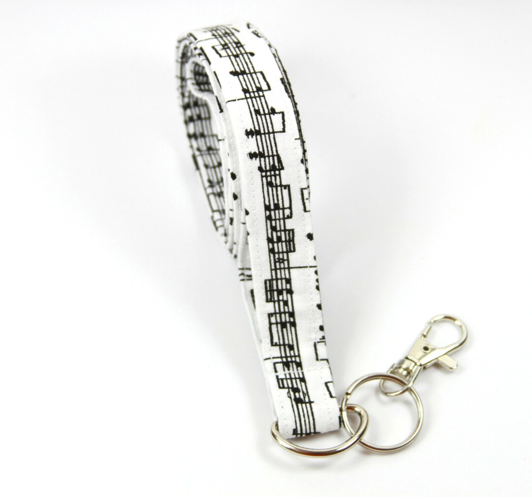 MUSIC NOTES Fabric Lanyard, Black and White Lanyard, Fabric Badge ...
