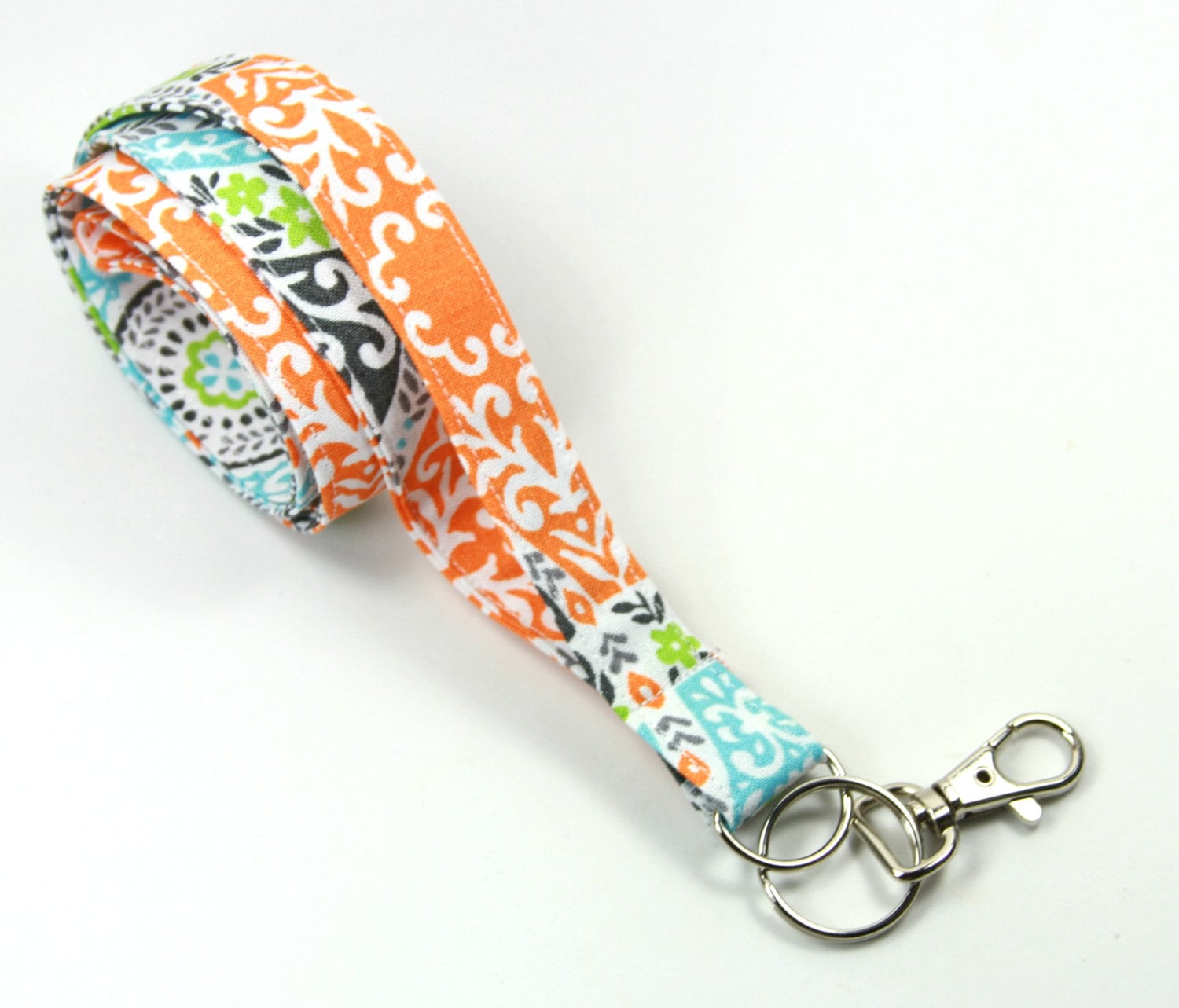 FLORAL Fabric lanyard Orange turquoise lanyard Colorful | Etsy