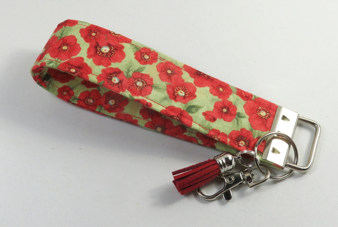 POPPIES Fabric Keyfobs, Fabric Wristlets, Keychain, Red Flower Keyfobs ...