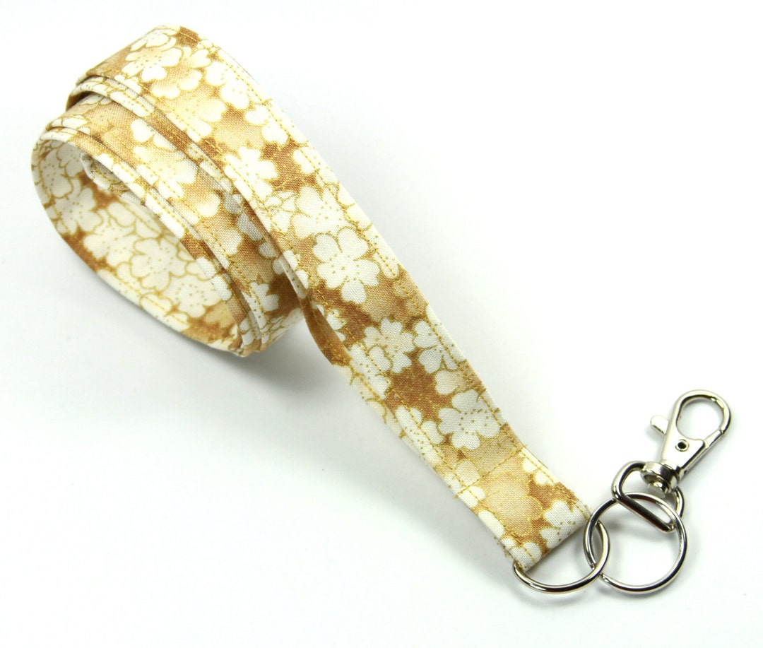 SPRING FLOWERS Fabric Lanyard, Brown Lanyard, Floral Badge Holder - Etsy