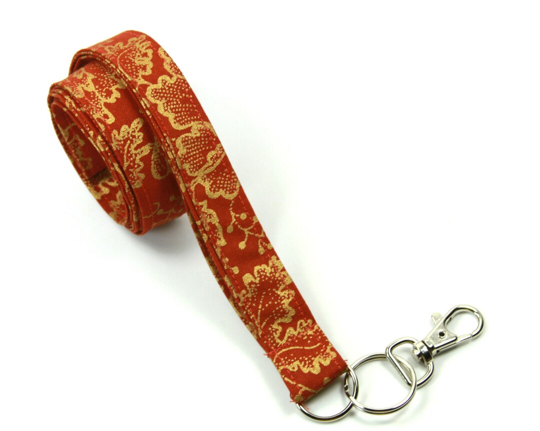 FLORAL Fabric Lanyard, Golden Lanyard, Golden Orange Lanyard, Fabric ...