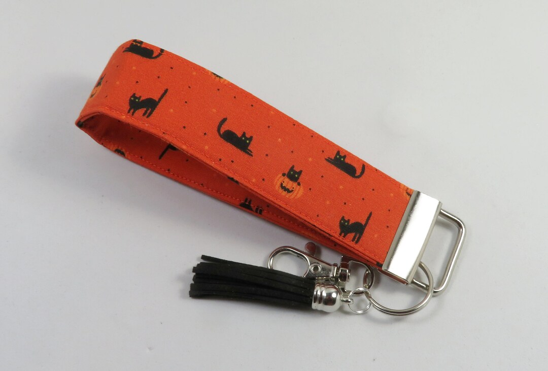 CATS Design Keychain, Fabric Wristlets, Black Cat Keyfobs, Halloween ...
