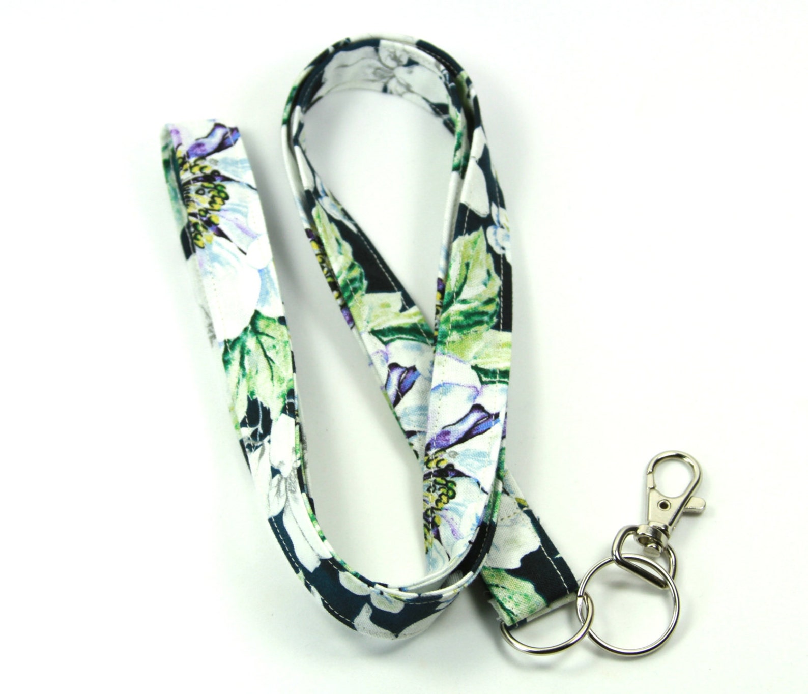FLORAL Fabric Lanyard, Purple Flowers Lanyard, Purple Badge Holder ...
