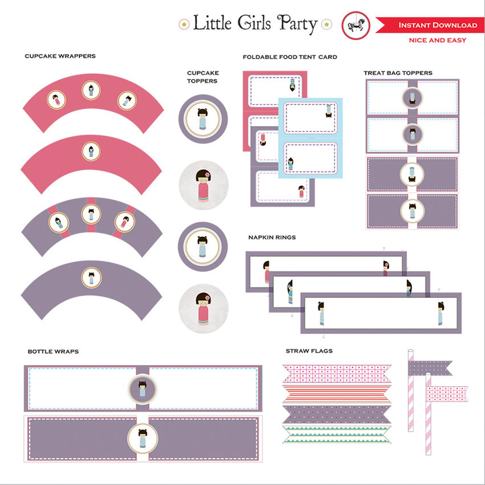 Little Girl Party Package//diy//instant Download//digital File//party ...