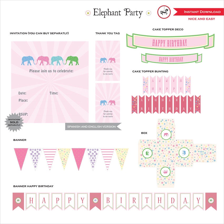 Elephant Party Package//animal Party//diy//instant Download//digital ...