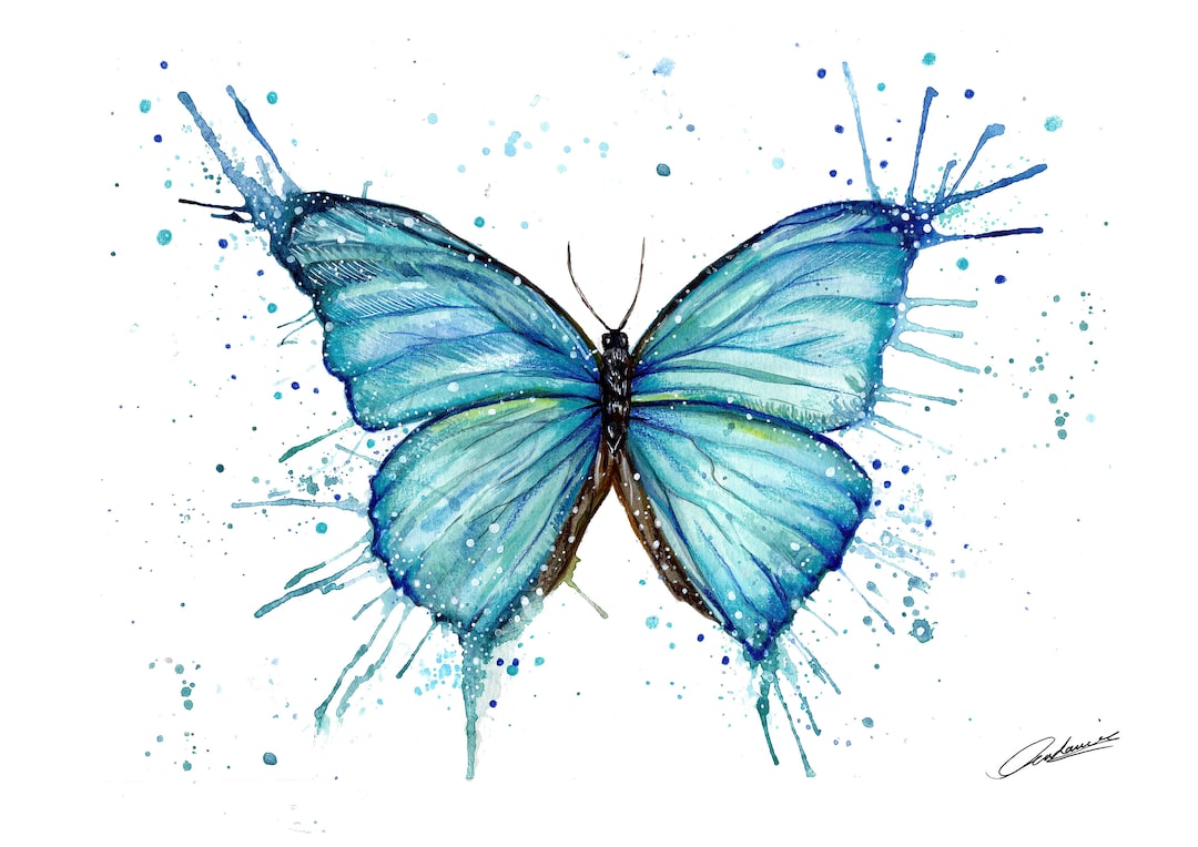Blue Butterfly Watercolour Print. Butterfly Greeting Card. Butterfly ...