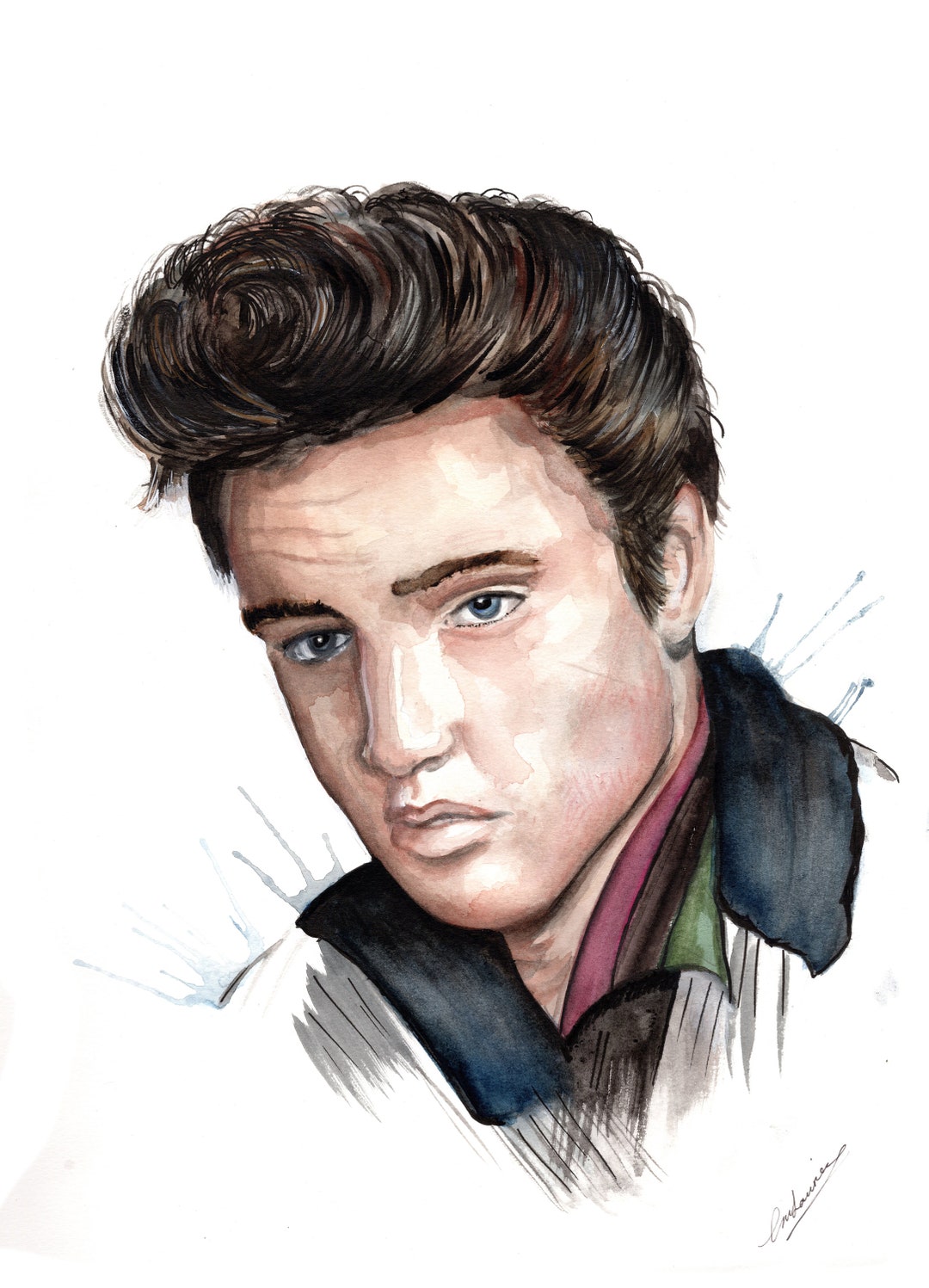 Elvis Painting. an Original Watercolour Portrait of Elvis "the King ...