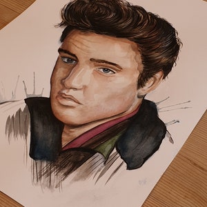 Elvis Painting. an Original Watercolour Portrait of Elvis "the King ...