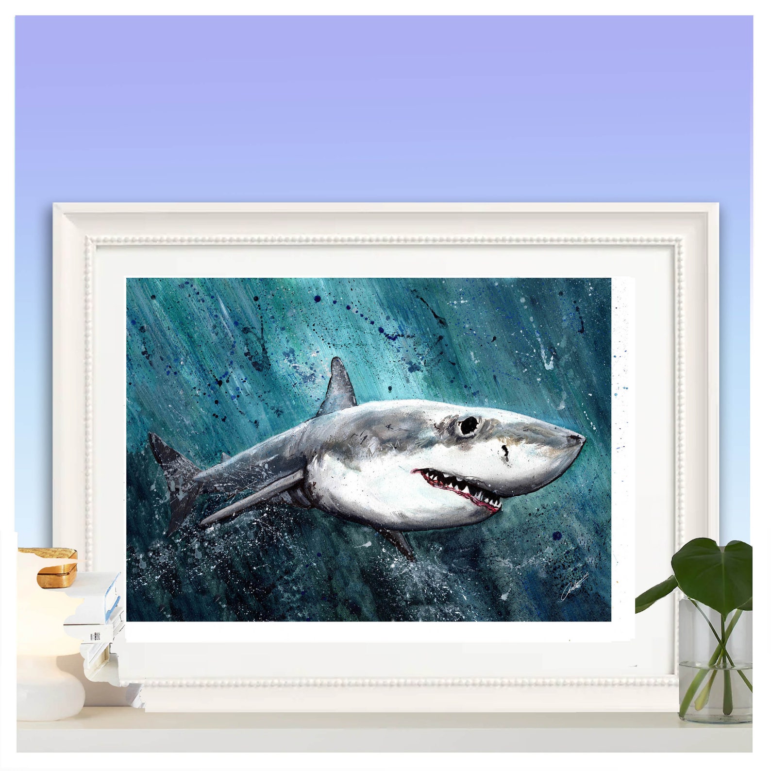 Great White Shark print. Shark wall art. Shark art. Shark wall | Etsy