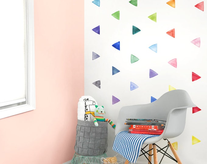 Small Rainbow Watercolor Triangles Fabric Wall Decal Color | Etsy