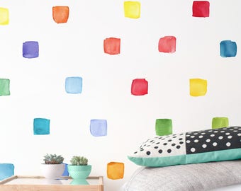 Large Rainbow Watercolor Squares Fabric Wall Decal Color | Etsy
