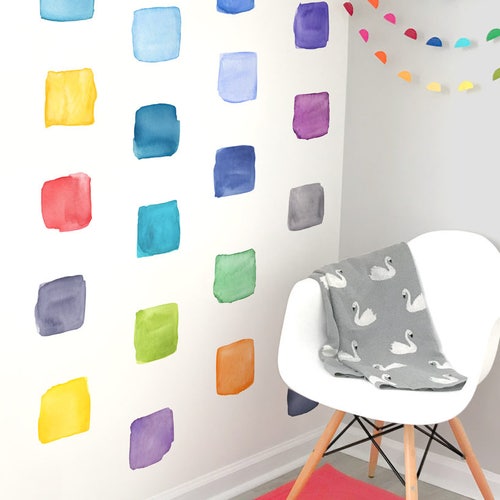 Small Rainbow Watercolor Squares Fabric Wall Decal Color - Etsy