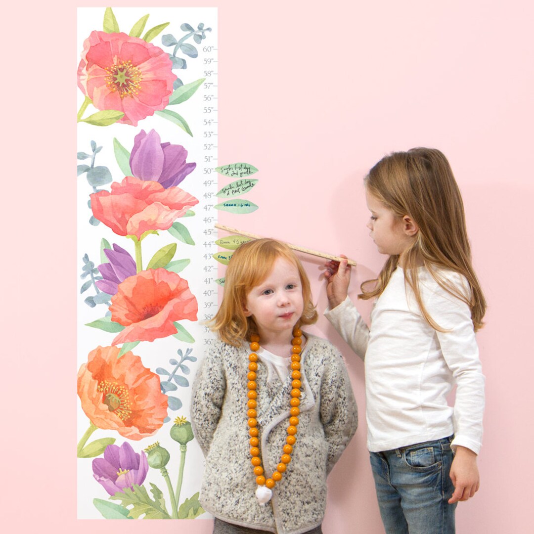 Poppy Mix Growth Chart - Fabric Wall Decal - Flower Shop - Mej Mej - Etsy