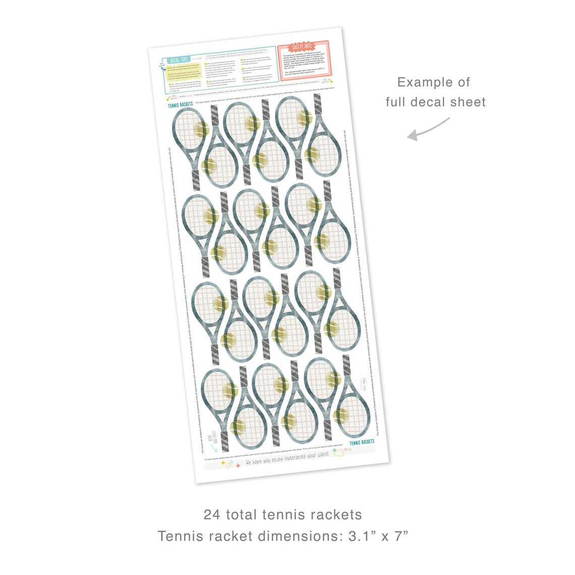 Tennis Rackets Peel-and-stick Removable Fabric Wall Decals - Etsy