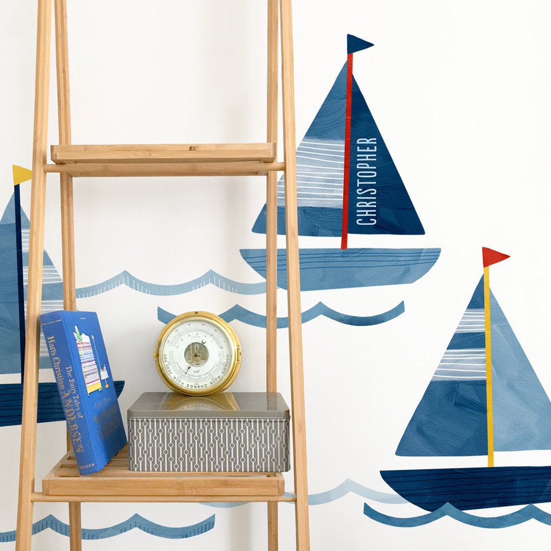 Personalized Three Boats Fabric Wall Decal Sag Harbor Mej Mej - Etsy