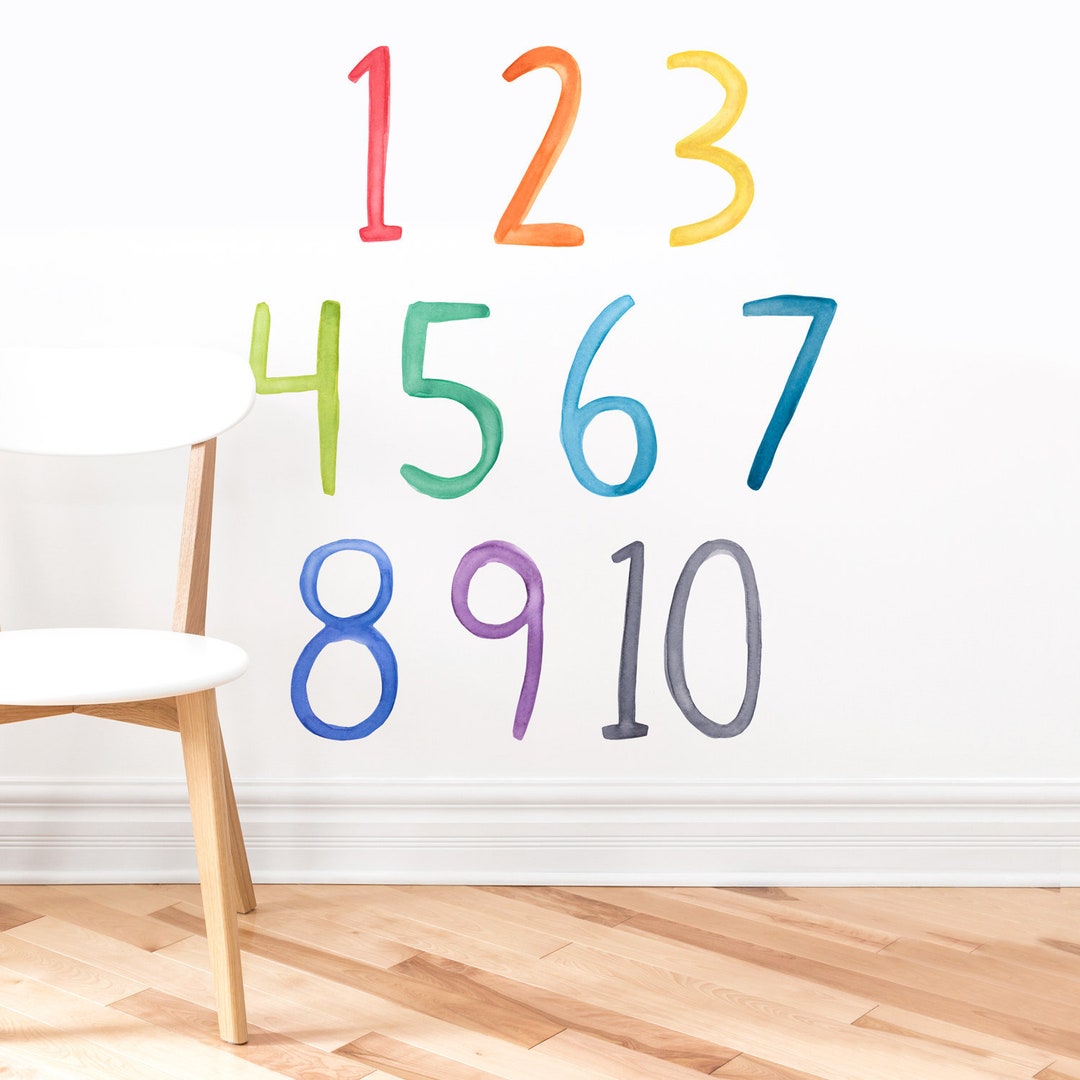 Rainbow Watercolor Numbers - Fabric Wall Decal - Color Story - Mej Mej ...