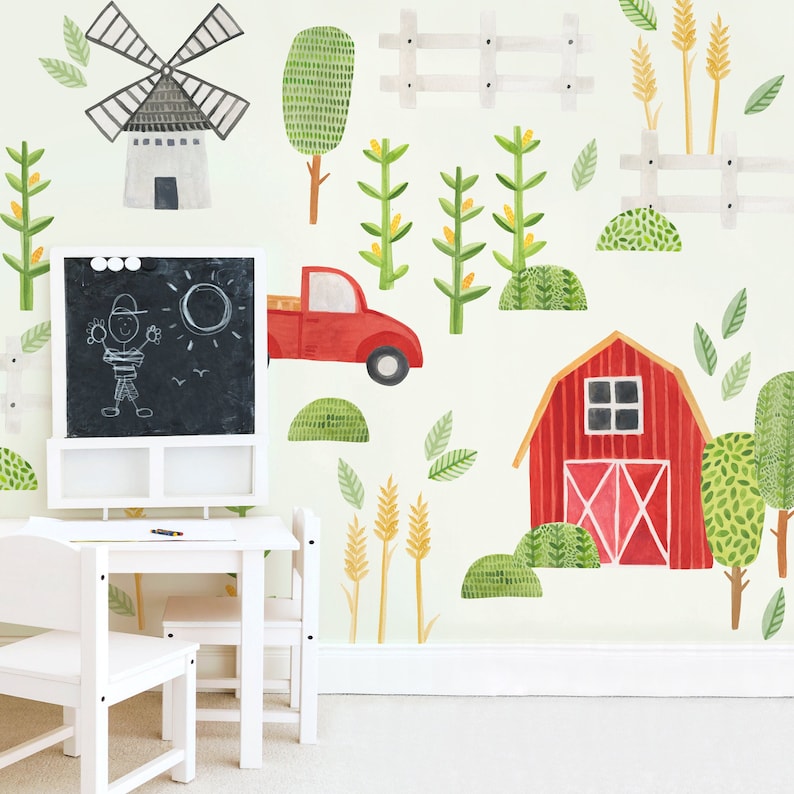 Farm Landscape Kit Fabric Wall Decal Modern Farm Mej Mej - Etsy