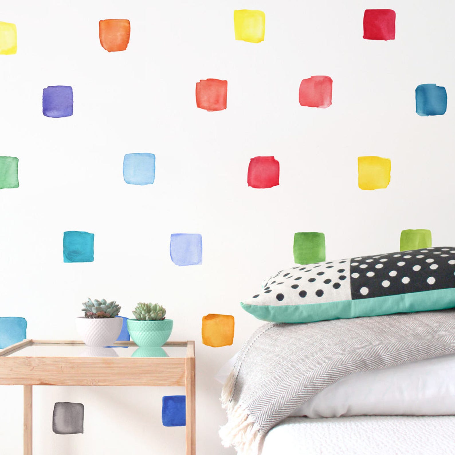 Small Rainbow Watercolor Squares - Fabric Wall Decal - Color Story ...