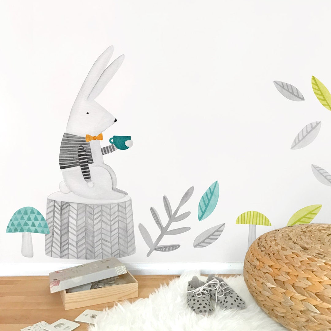 Thoughtful Rabbit - Fabric Wall Decal - Woodland - Mej Mej - Etsy