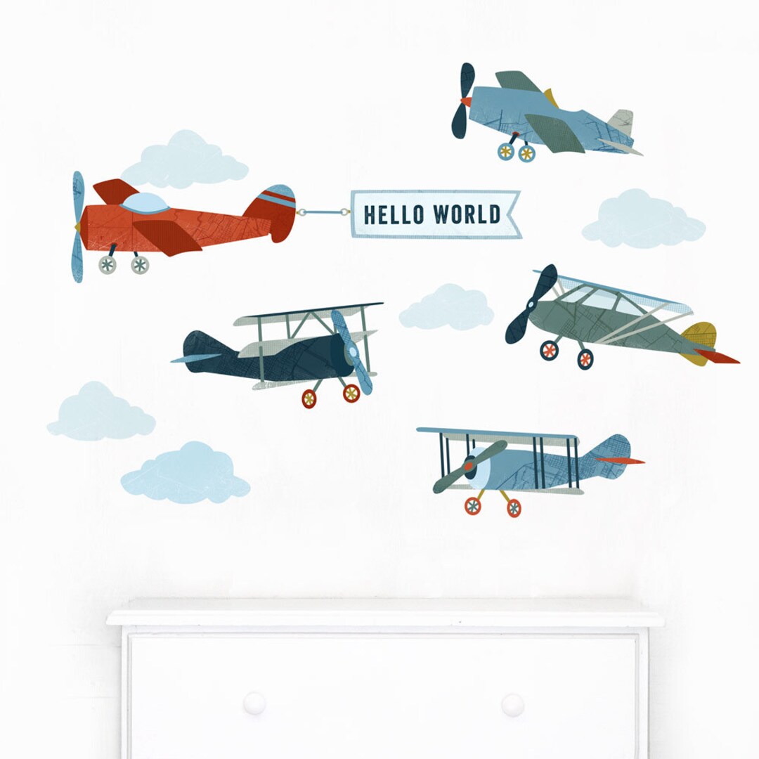 Small Biplane Kit - Fabric Wall Decal - First Flight - Mej Mej - Etsy