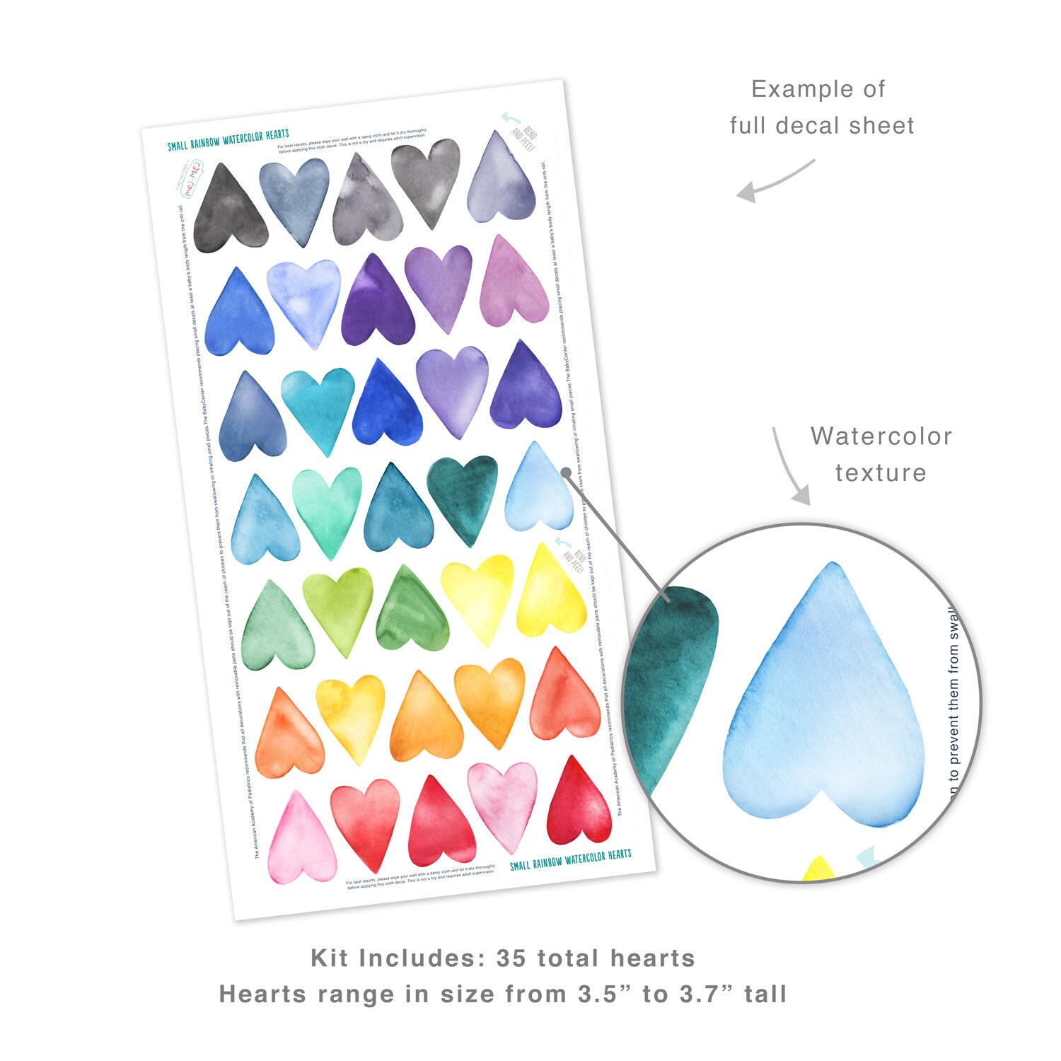 Small Rainbow Watercolor Hearts Fabric Wall Decal Color | Etsy