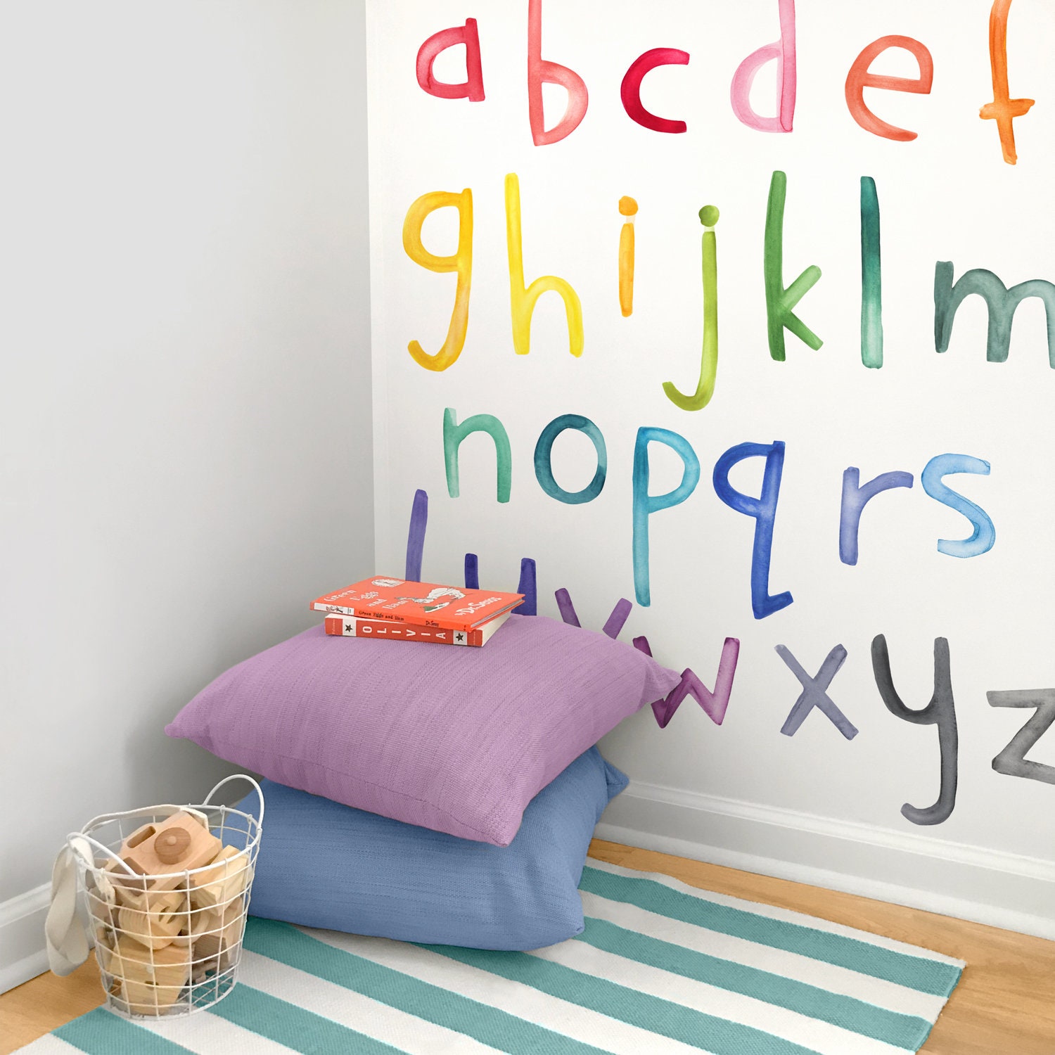 Lowercase Rainbow Watercolor Letters Fabric Wall Decal - Etsy
