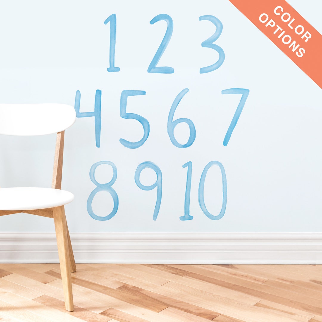 Watercolor Numbers - Fabric Wall Decal - Color Story - Mej Mej - Etsy