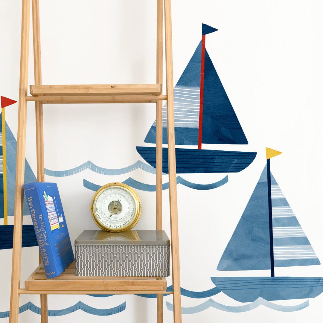 Three Boats - Fabric Wall Decal - Sag Harbor - Mej Mej - Etsy