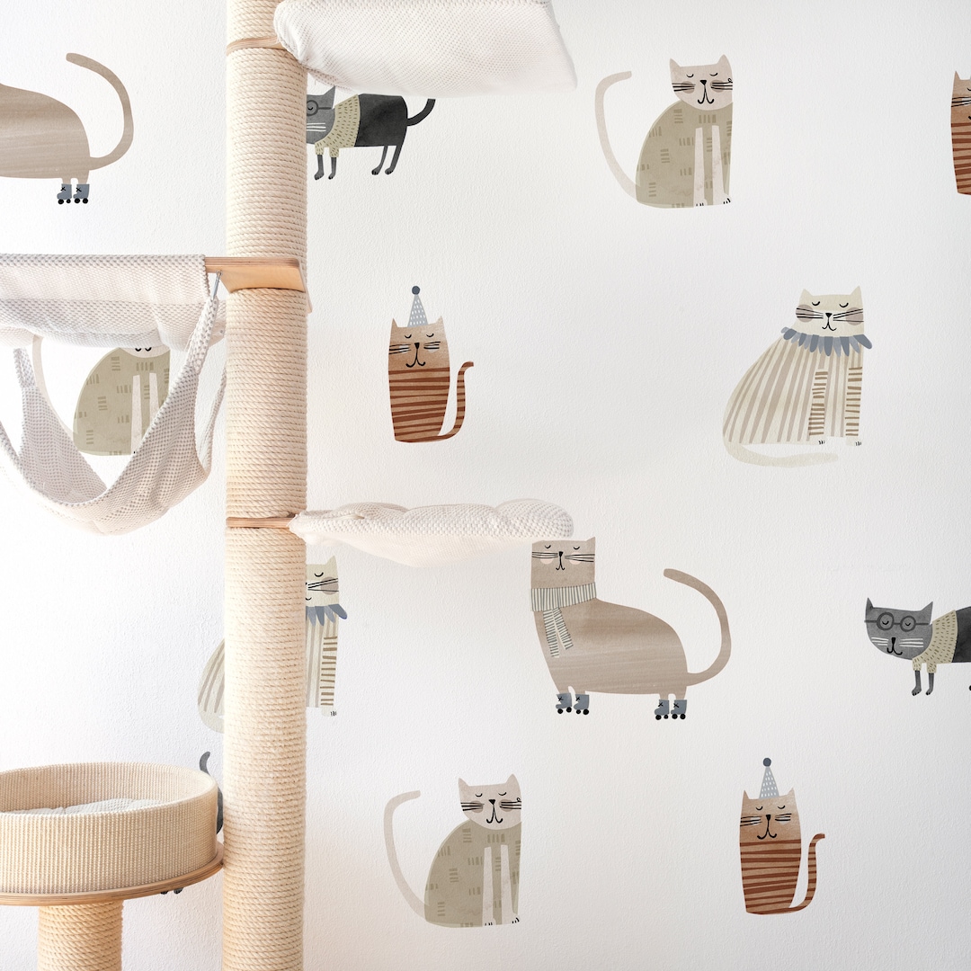 Cat Toss - Latte - Fabric Wall Decal - Pet House - Mej Mej - Etsy