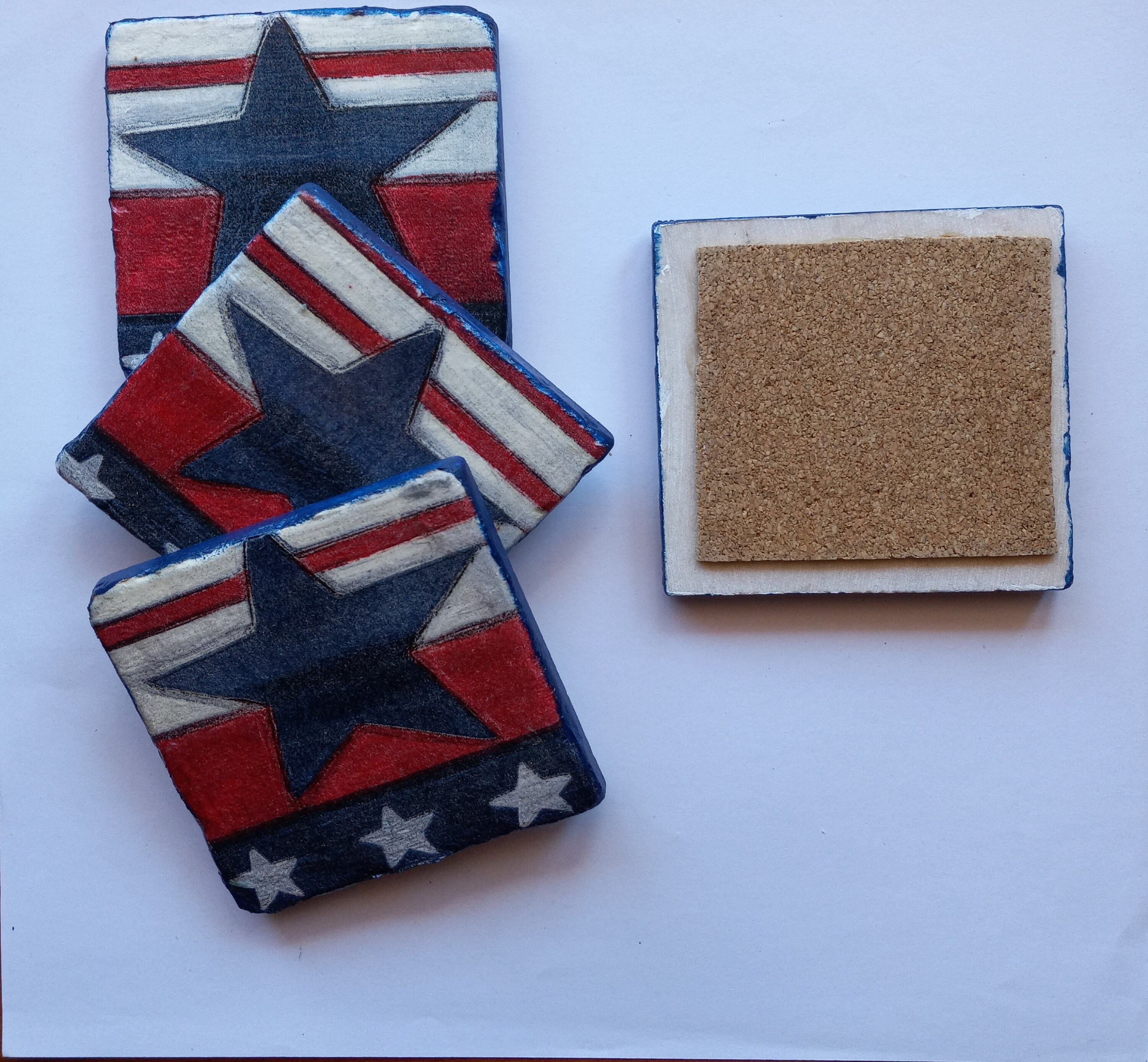 Red, White, and Blue Patriotic Coasters, Upcycled Tiles, Set of 4 ...