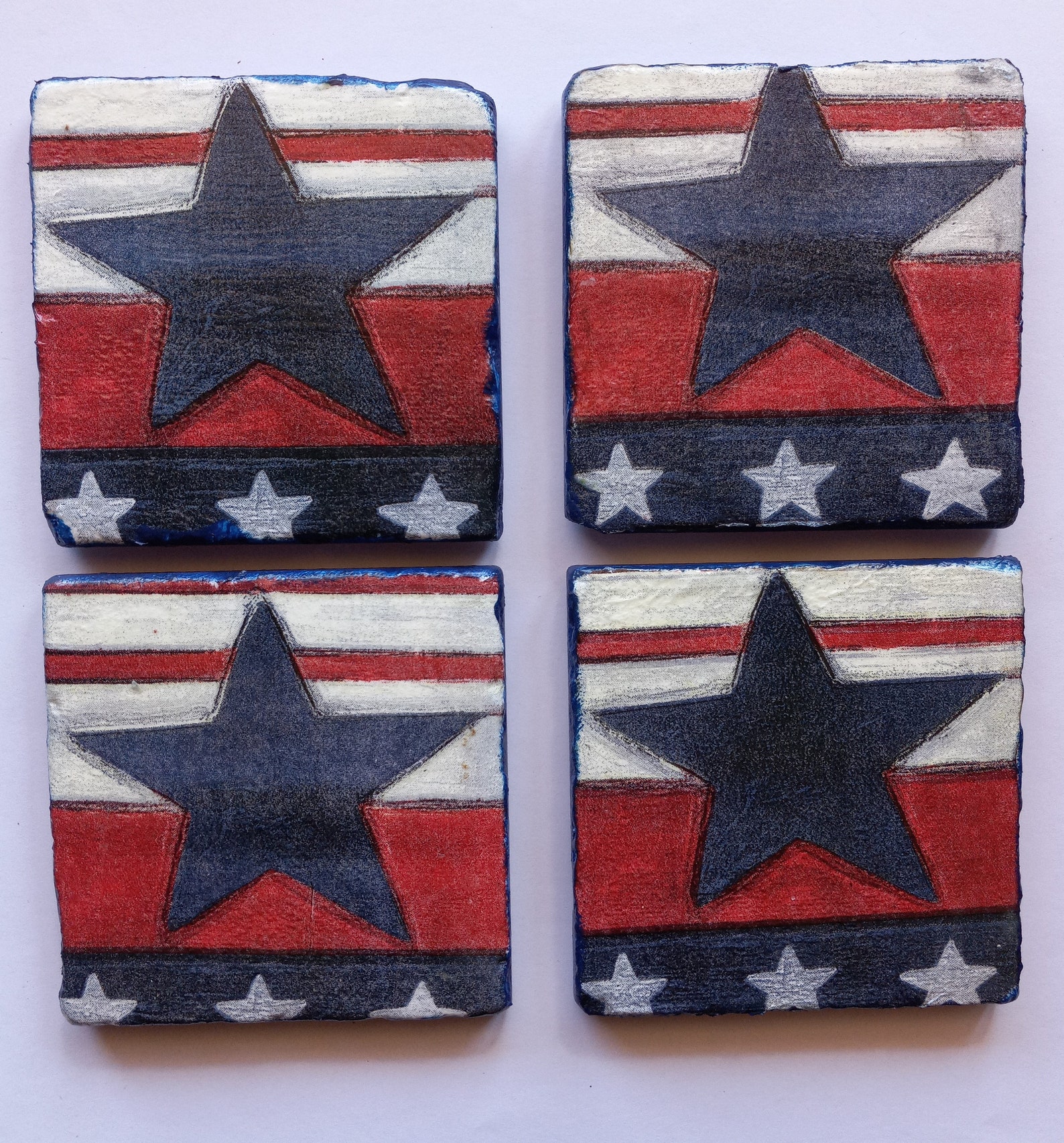 Red, White, and Blue Patriotic Coasters, Upcycled Tiles, Set of 4 ...