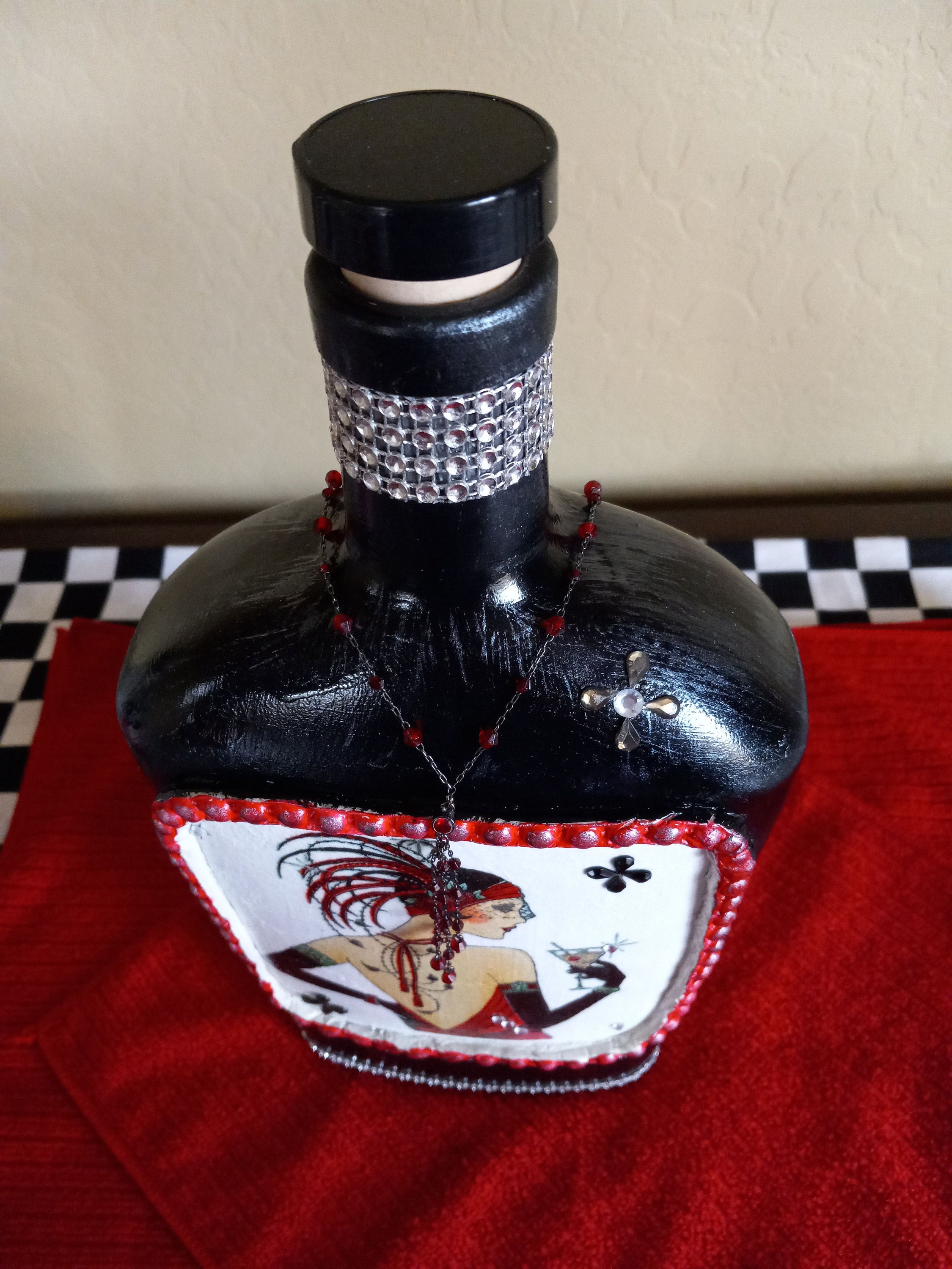 Decoupaged Art Deco Flapper Decor Bottle, Upcycled Liquor Bottle ...